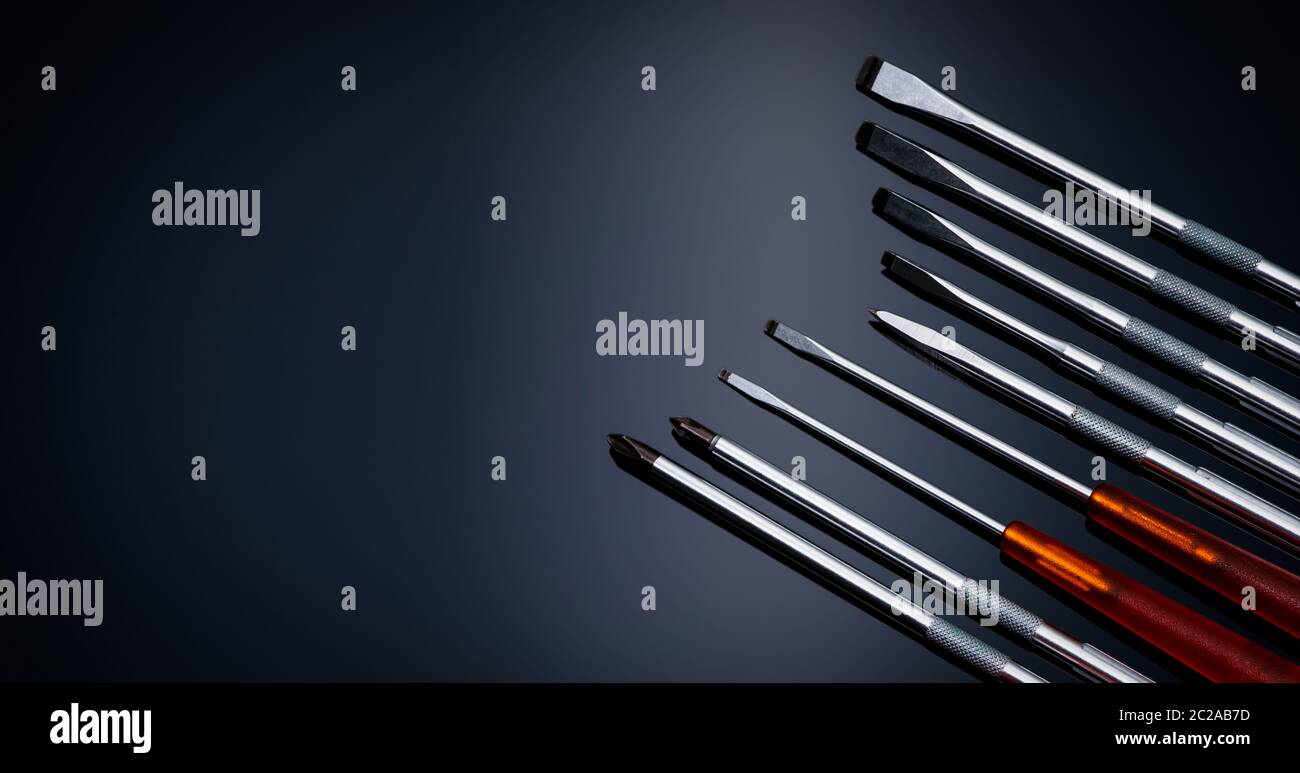 Screwdriver and center punch. Mechanic hand tools. Screwdriver sets ...