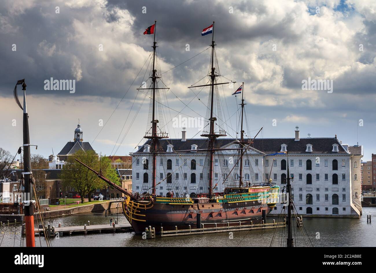 VOC ship 'Amsterdam' in front of the maritiem museum in Amsterdam, the ...