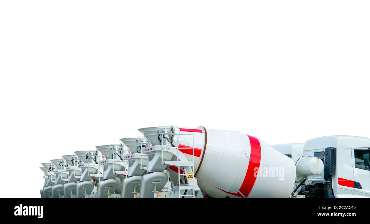 Closeup cement mixer truck isolated on white background. Concrete ...