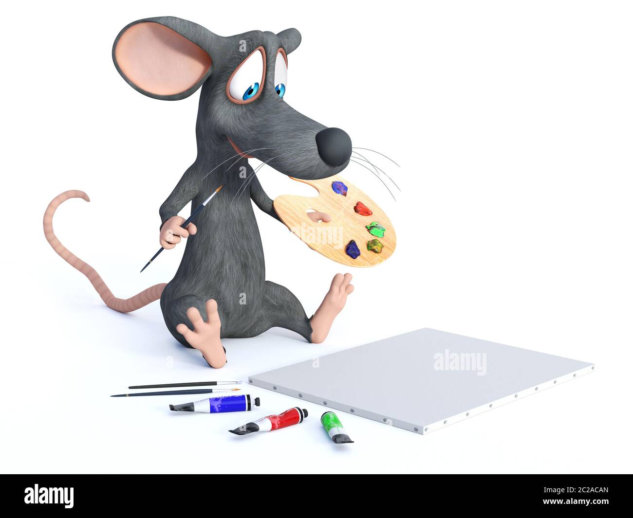 3D rendering of a cute smiling cartoon mouse sitting in front of a ...