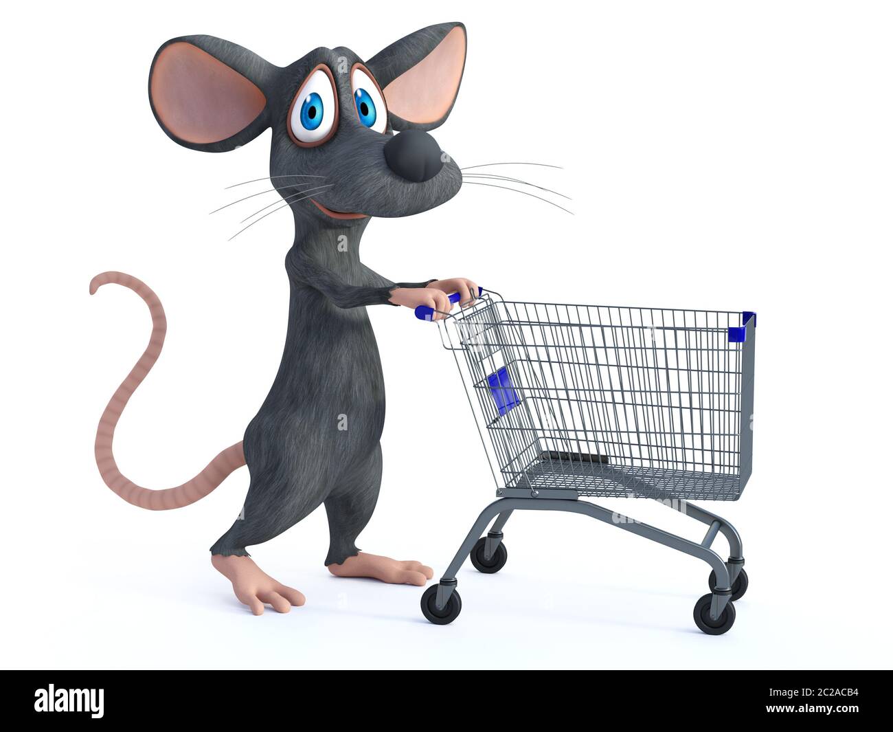 3D rendering of a cute smiling cartoon mouse walking with an empty ...