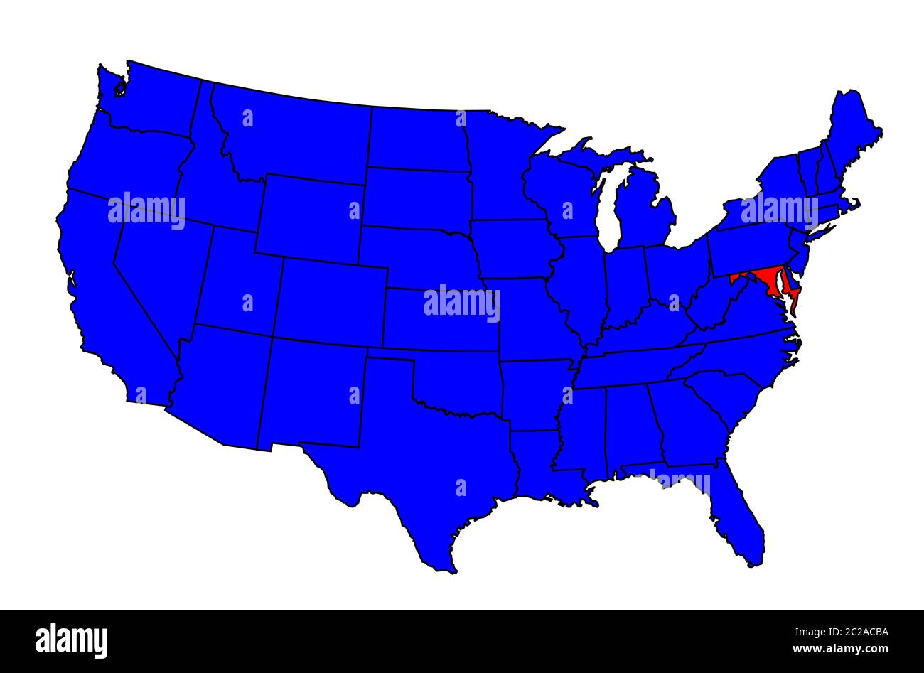 Maryland state outline and silhouette set into a map of The United ...