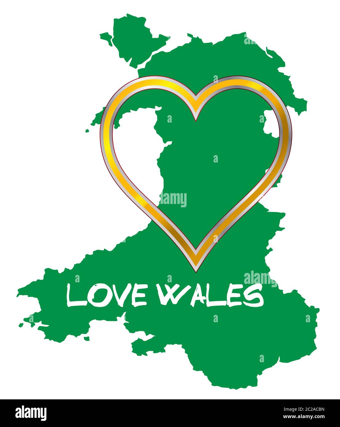 Silhouette map of Wales in the United Kingdom with heart and love Wales ...