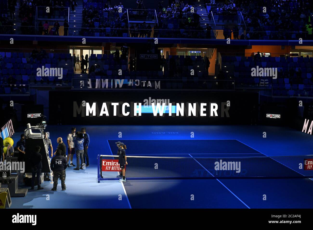 Digital scoreboard of the indoor tennis court, Allianz Arena; during ...