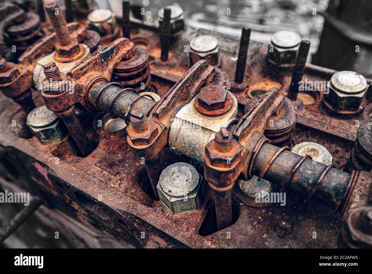 Aged engine of old homemade tractor. Grungy design texture Stock Photo ...