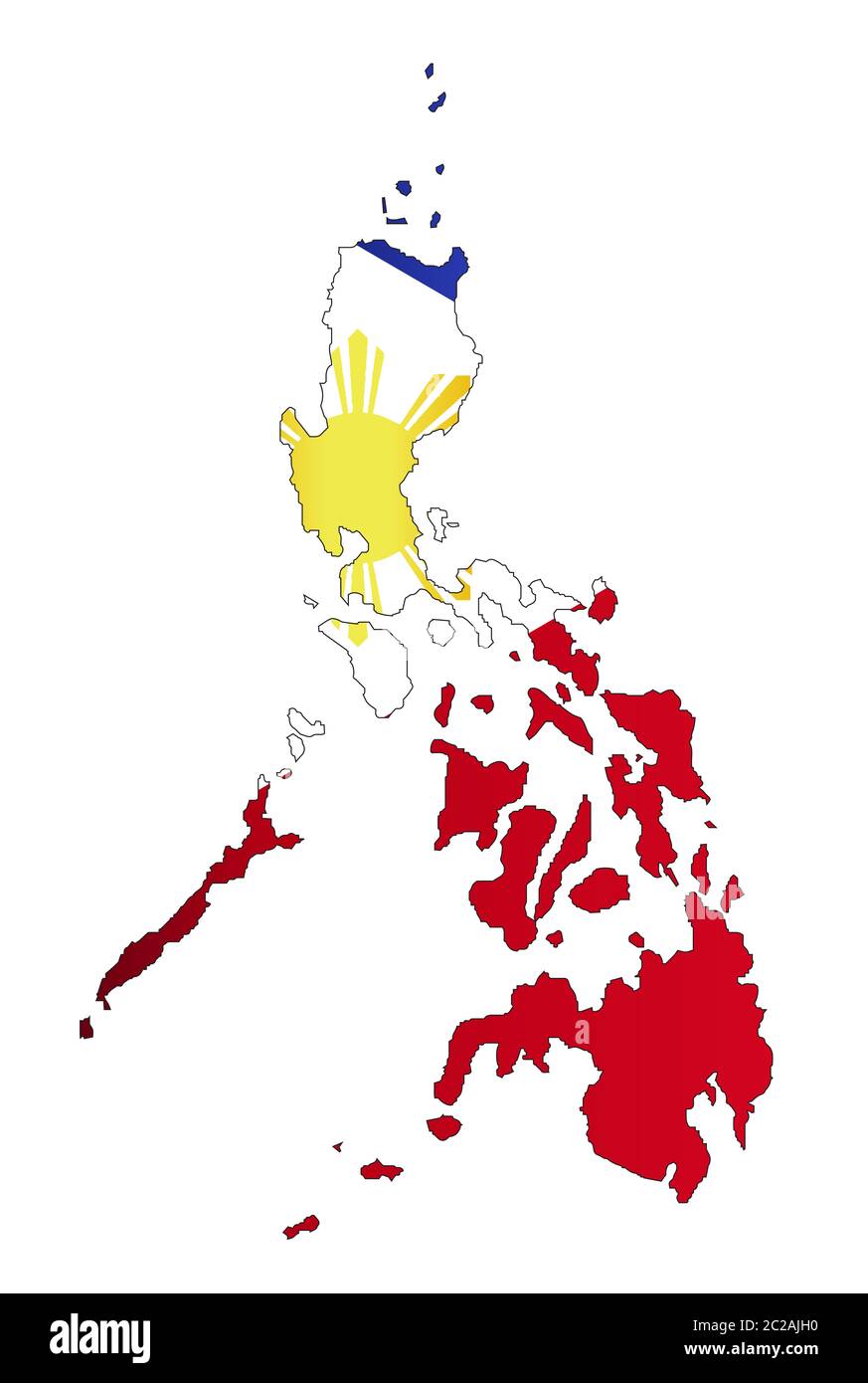 Silhuette Map Of The Philippines in colors of the flag set against a ...
