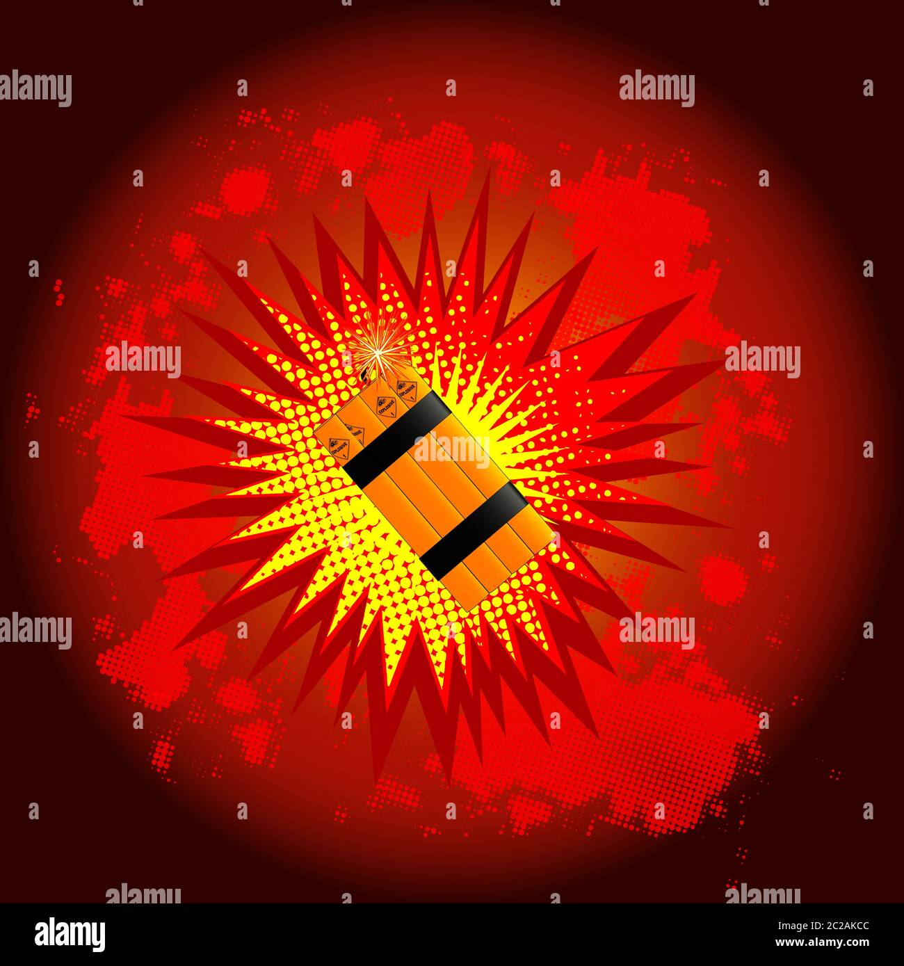 A comic cartoon style loud explosion with dynamite Stock Photo - Alamy