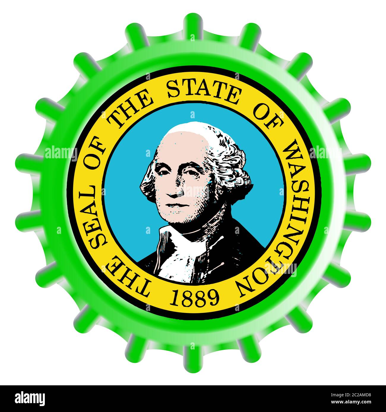 A typical metal glass bottle cap in Washington state flag colors ...