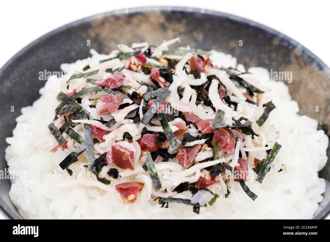 Japanese food, Shirasu and umeboshi on cooked white rice Stock Photo ...