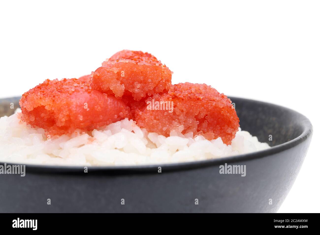Japanese food, Karashi mentaiko on white rice, on white background ...