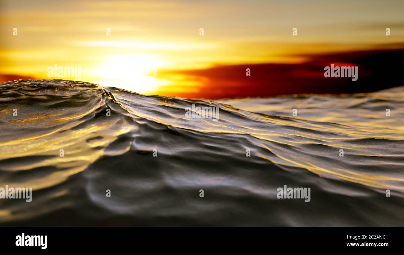 golden sunset ocean wave background Stock Photo - Alamy