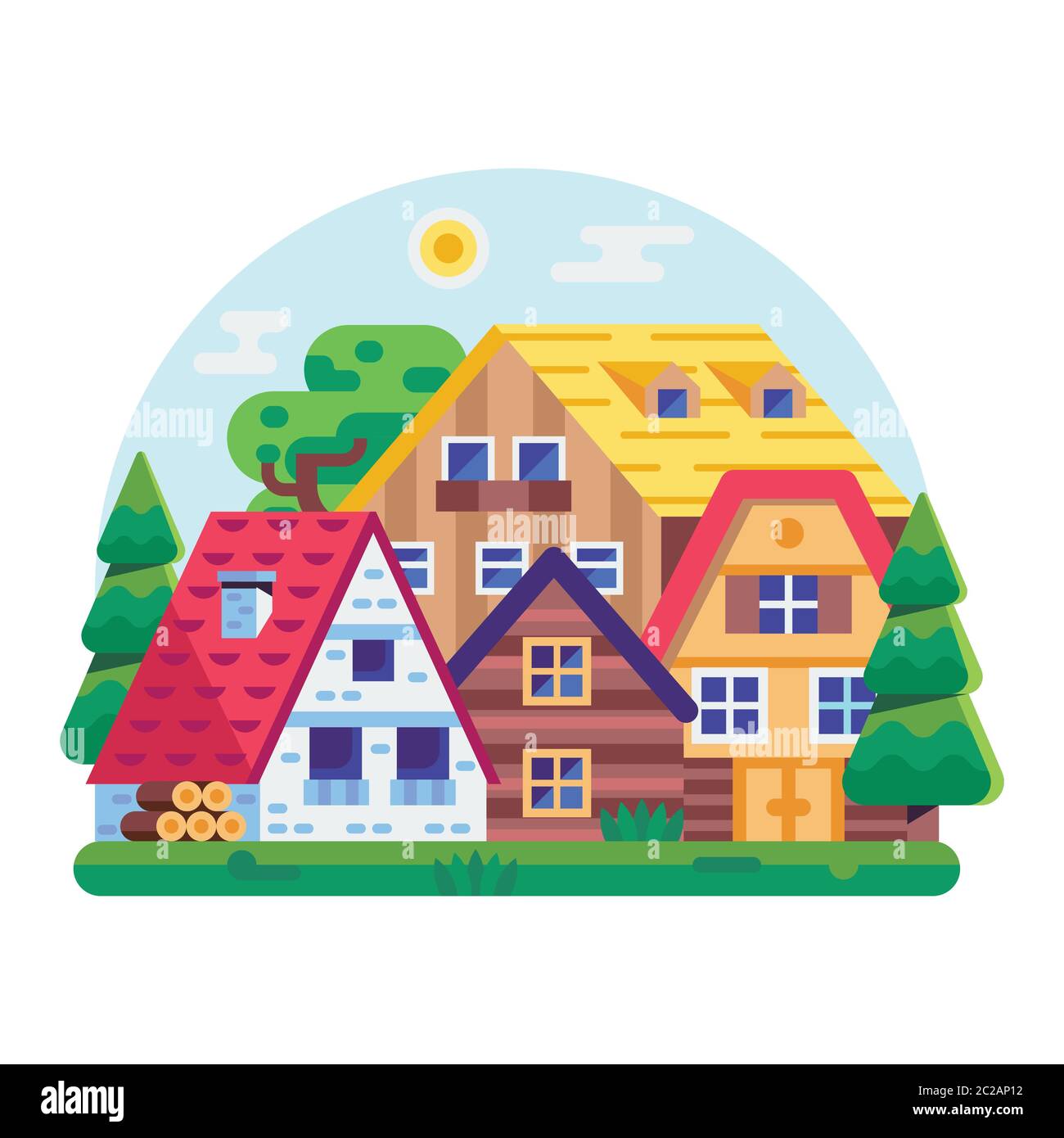 Houses tree trees spring Stock Vector Images - Alamy