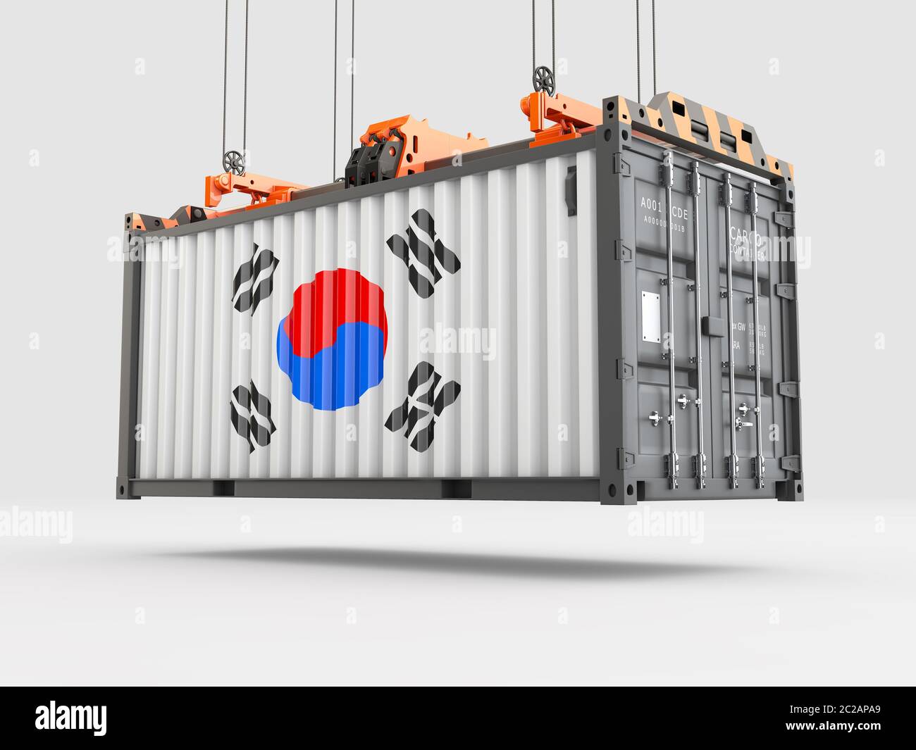Container with South Korea Flag and Crane Hook. 3D rendering Stock ...