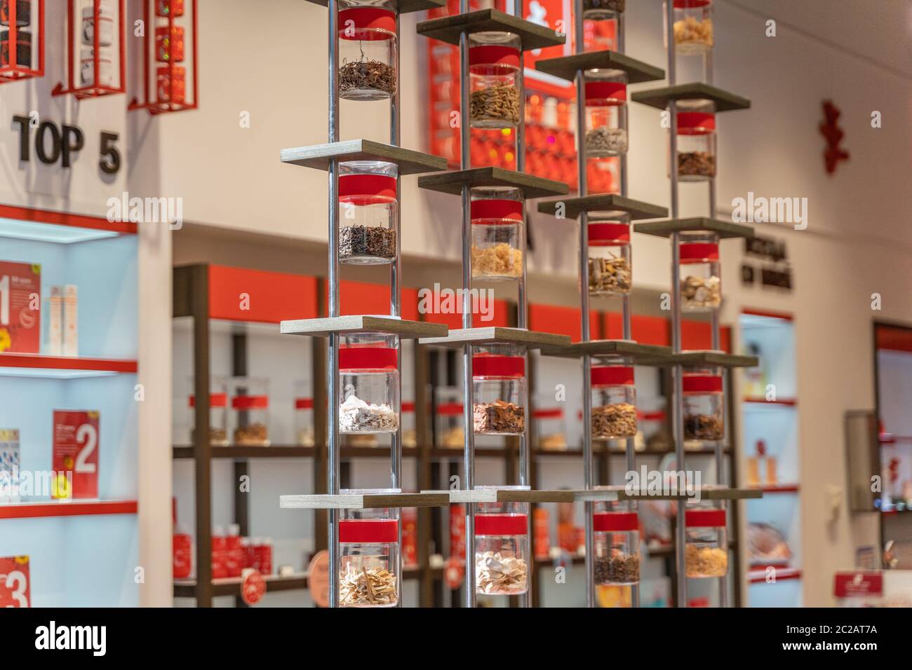 tea and healthy cereal shop setting Stock Photo - Alamy