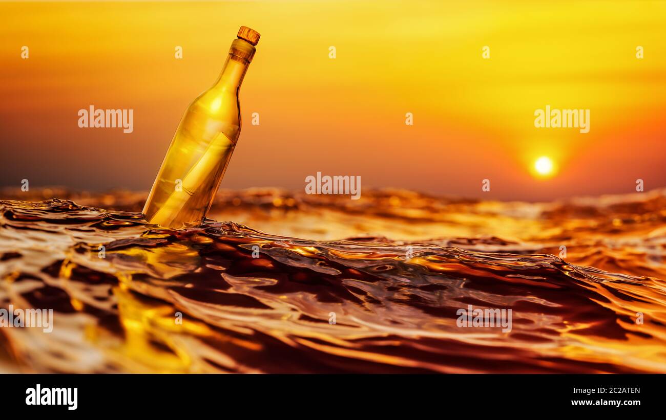 Message in a bottle sunset background Stock Photo - Alamy
