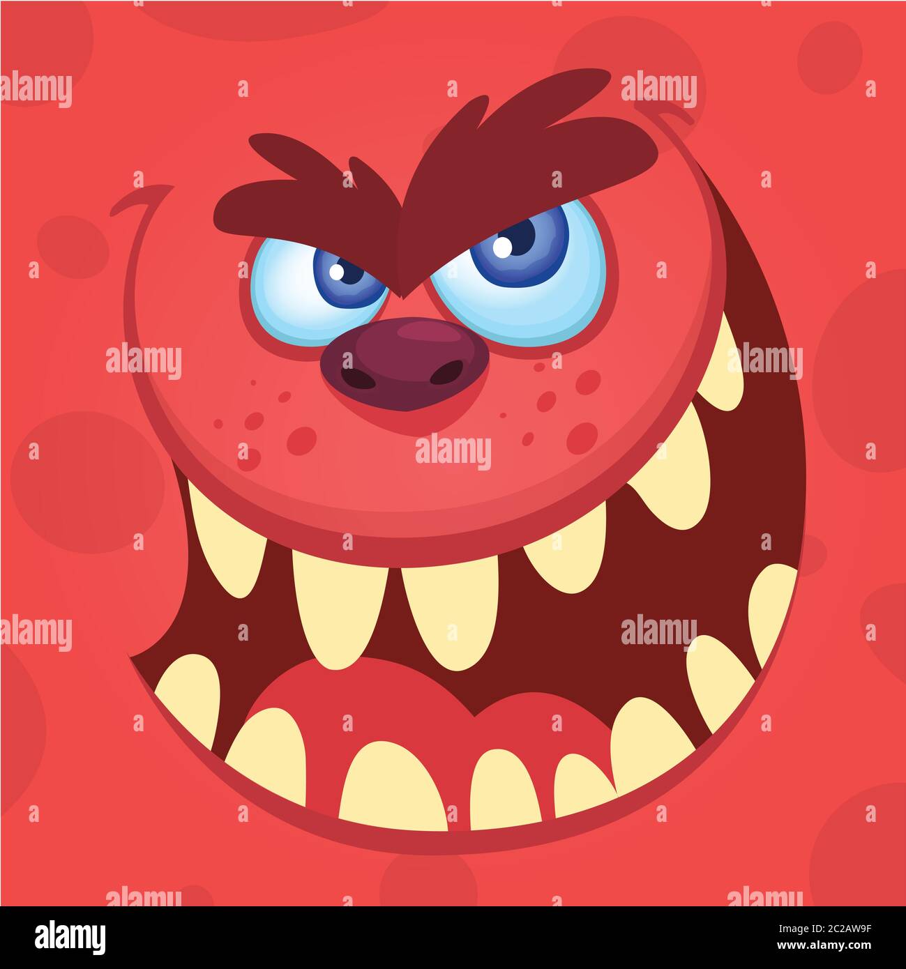 Angry cartoon monster face. Vector Halloween monster square avatar ...