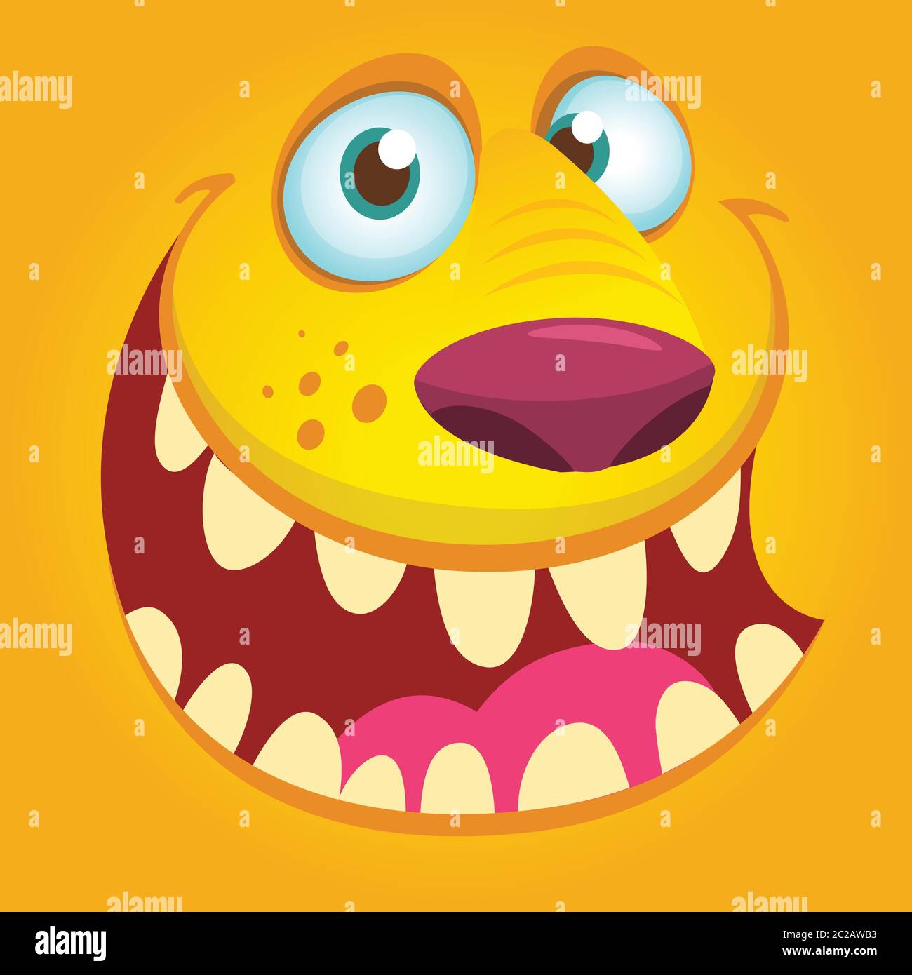 Angry cartoon monster face. Vector Halloween monster square avatar ...
