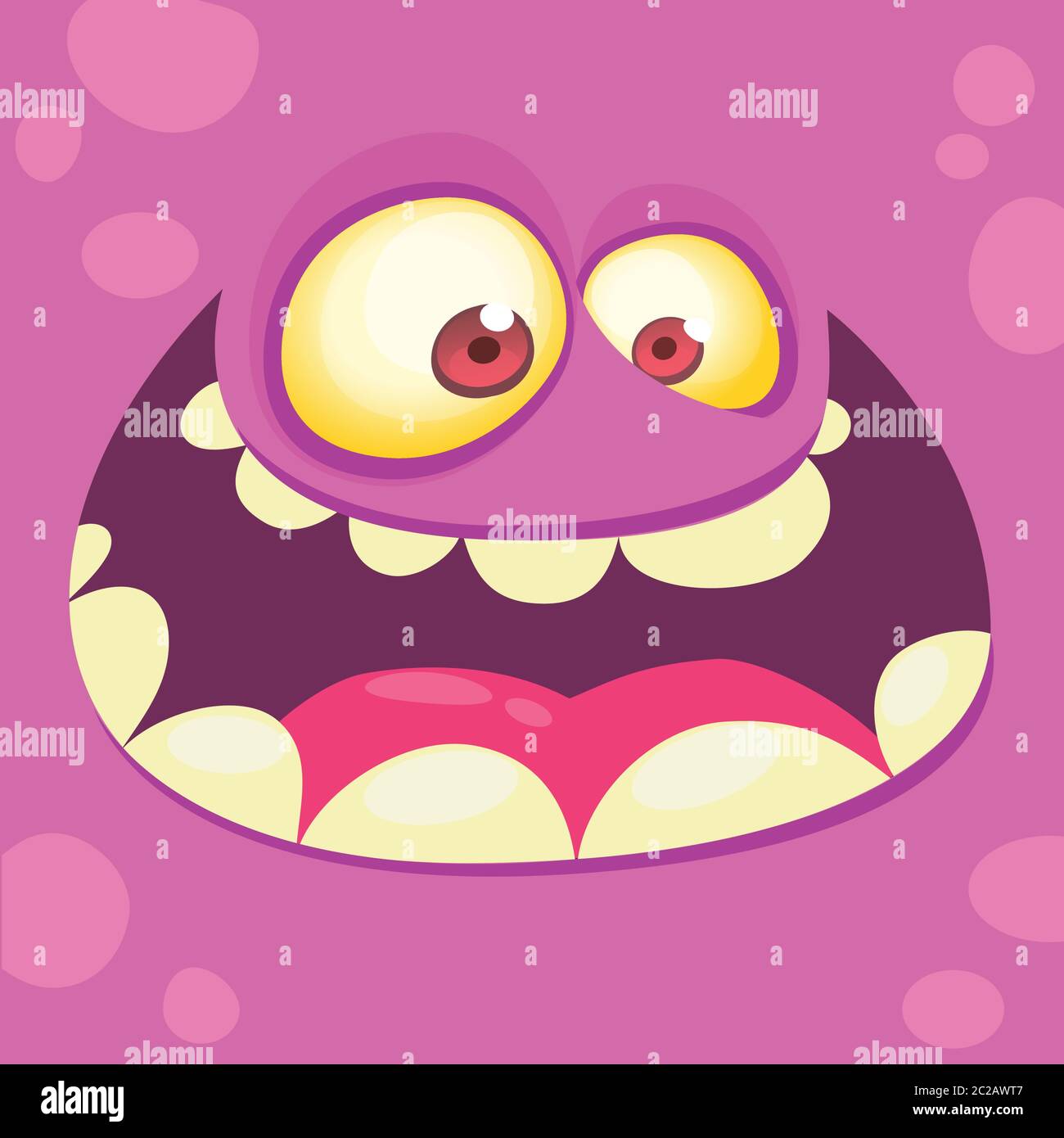 Cartoon monster face. Vector Halloween pink monster avatar with wide ...