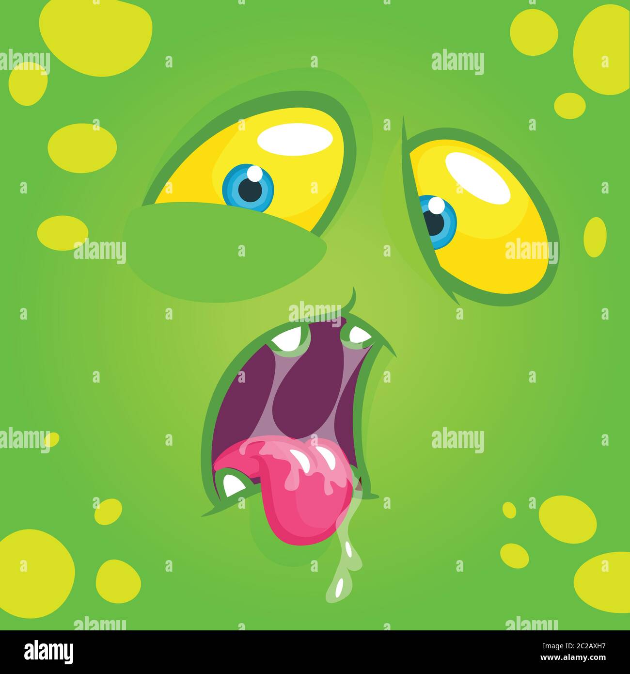 Cartoon monster face. Vector Halloween green happy cool monster avatar ...