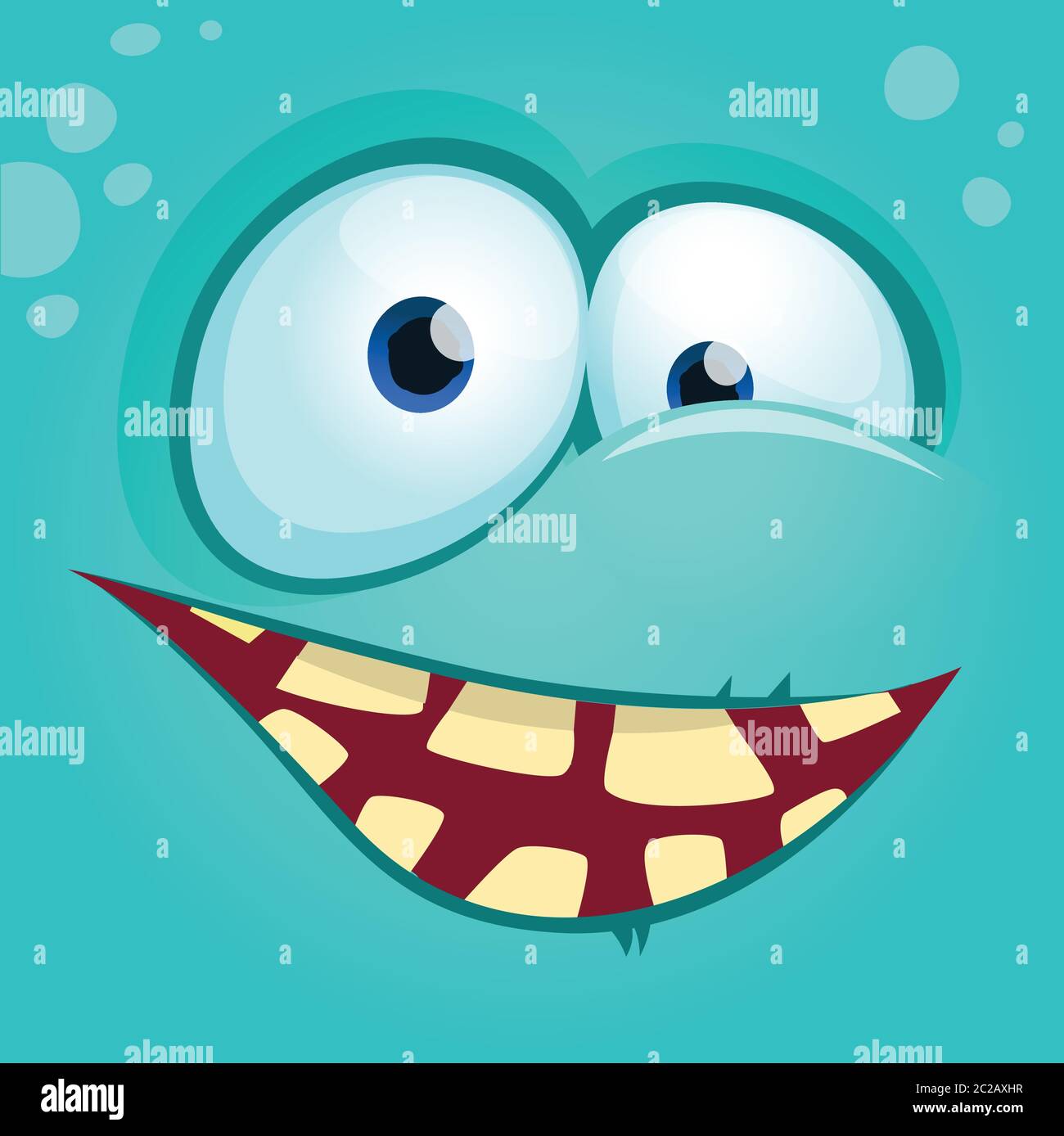 Cartoon monster face isolated . Vector Halloween blue happy monster ...