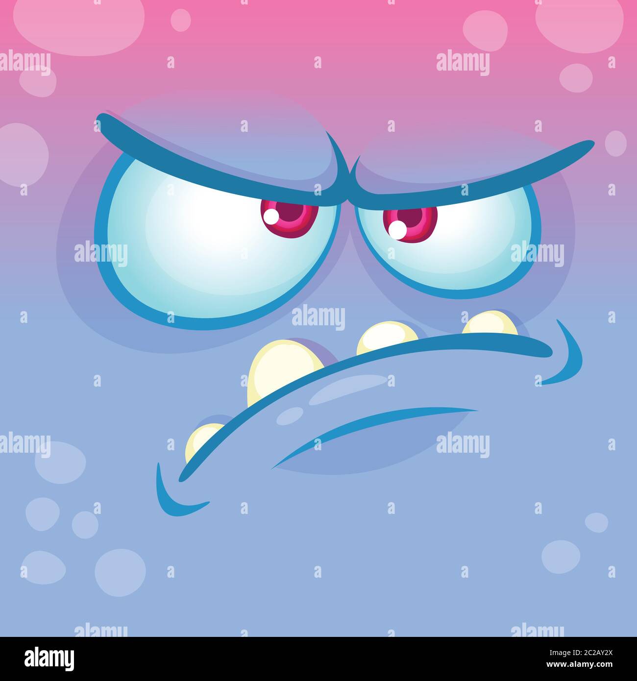Cartoon angry monster face. Vector Halloween blue monster emotion ...