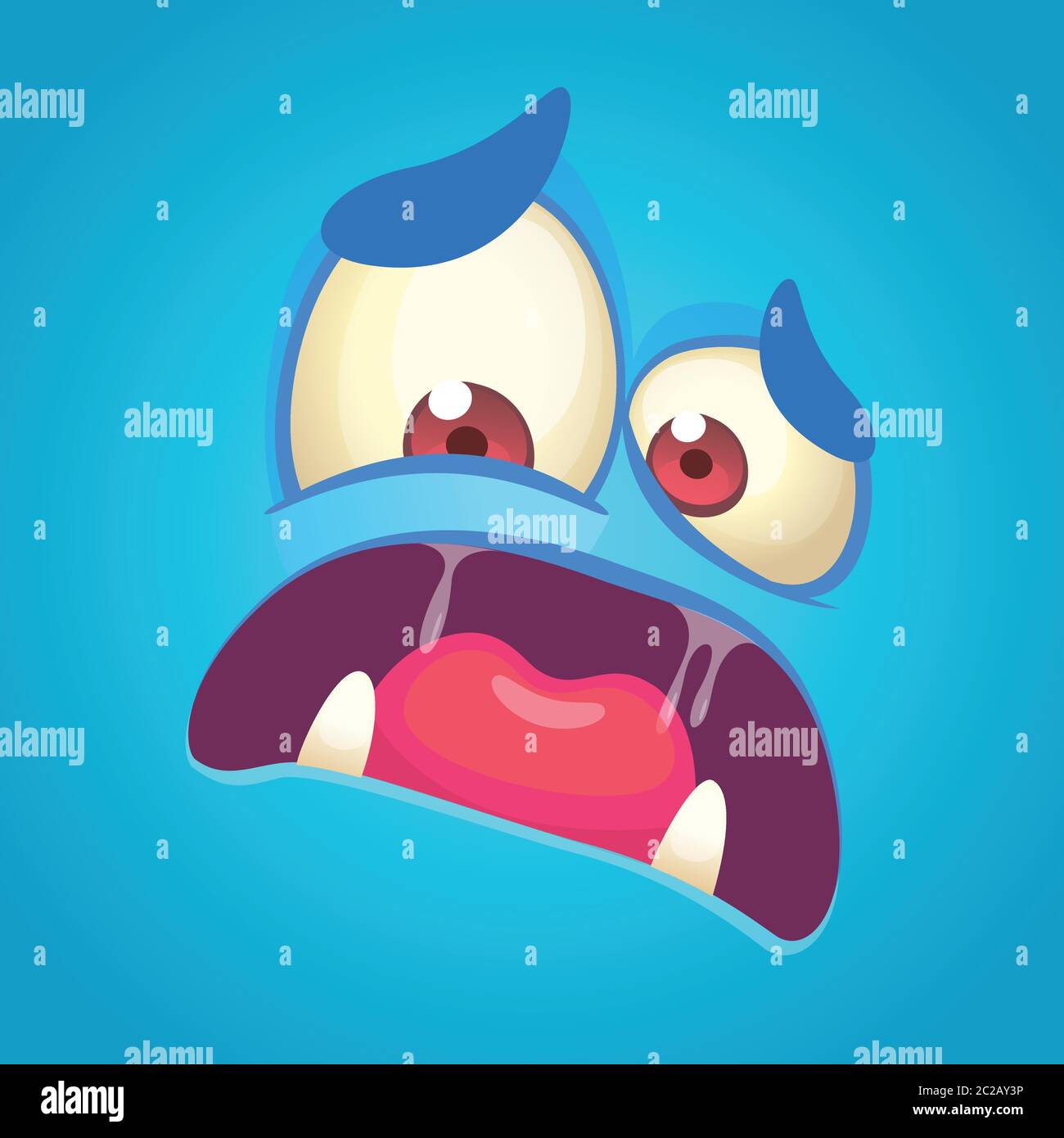 Cartoon angry monster face. Vector blue monster scared avatar Stock ...