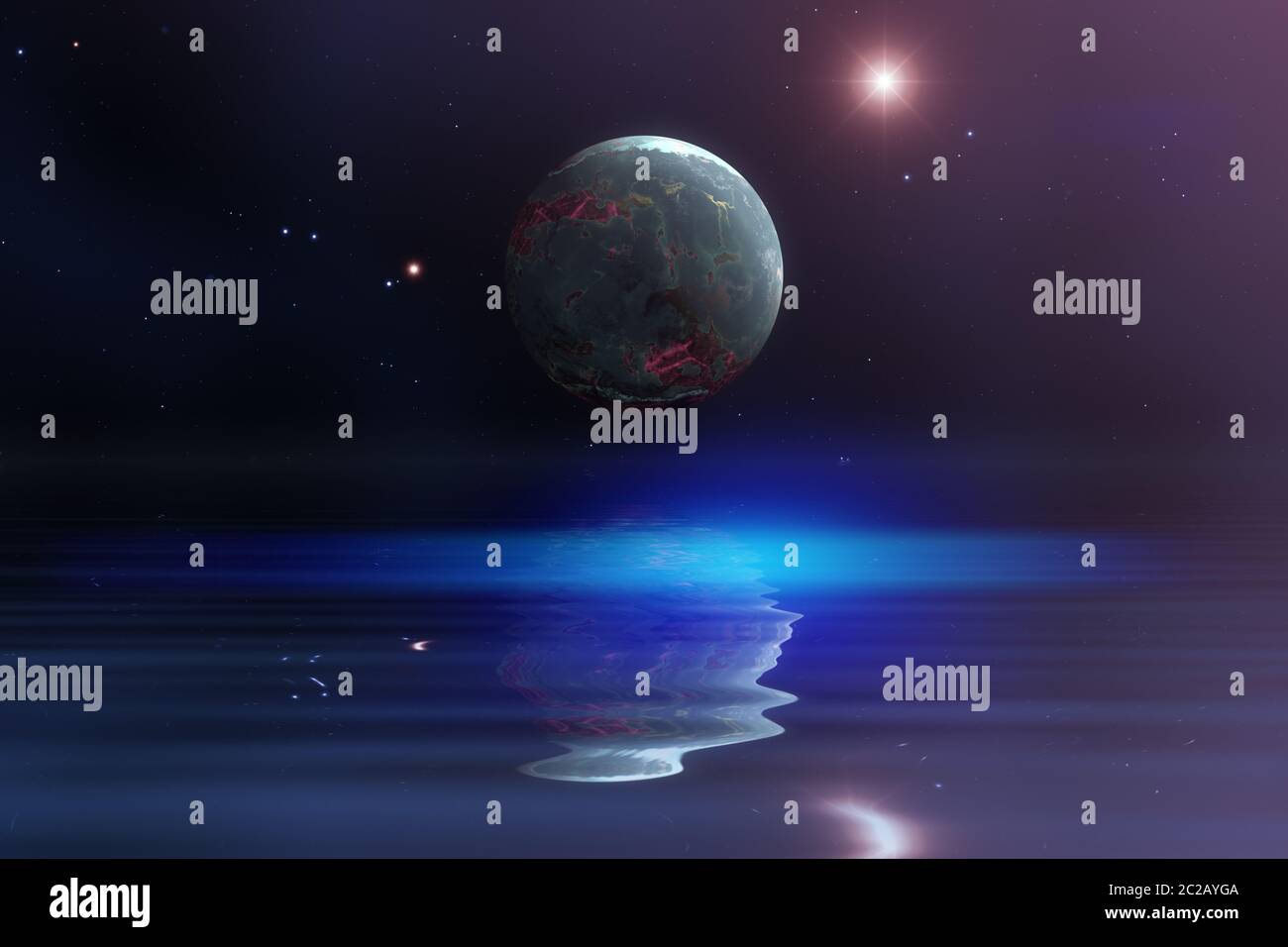 planet in space with water reflection Stock Photo - Alamy