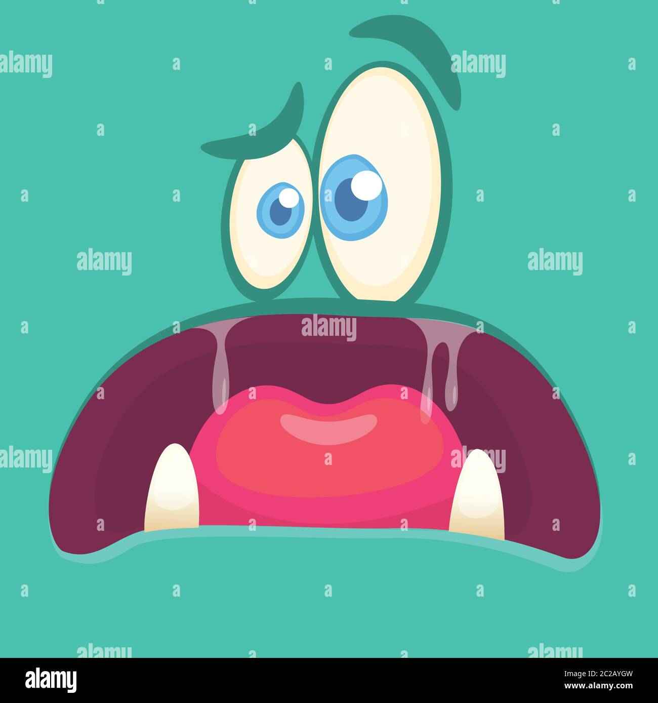 Cartoon angry monster face. Vector Halloween green monster scared ...