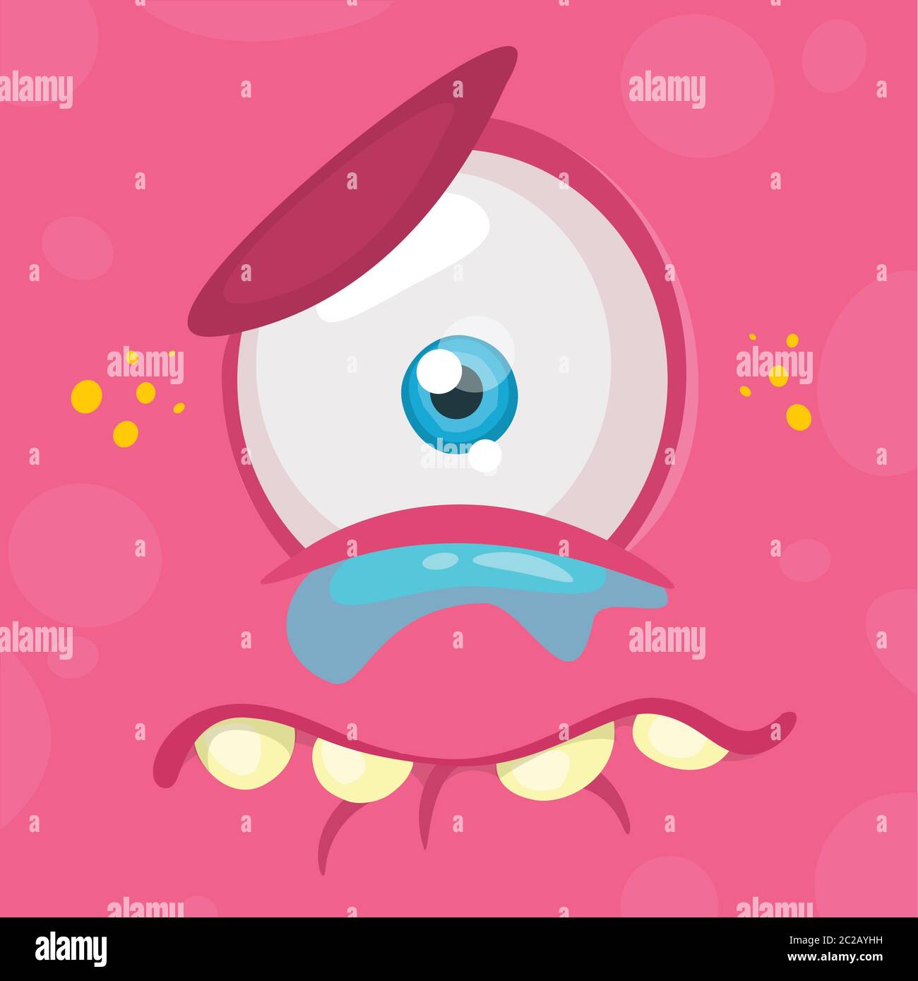 Crying cartoon monster face. Vector Halloween pink sad monster with one ...