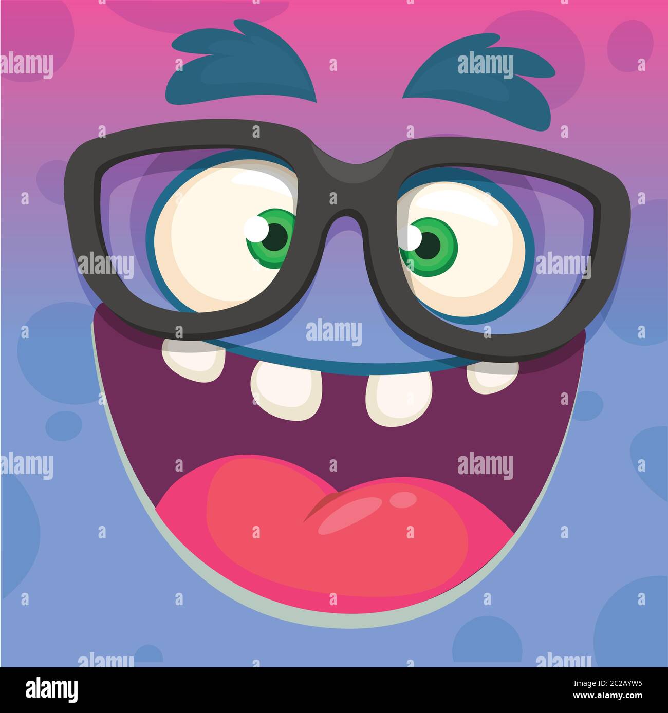 Cartoon funny smart and clever monster face wearing glasses. Vector ...