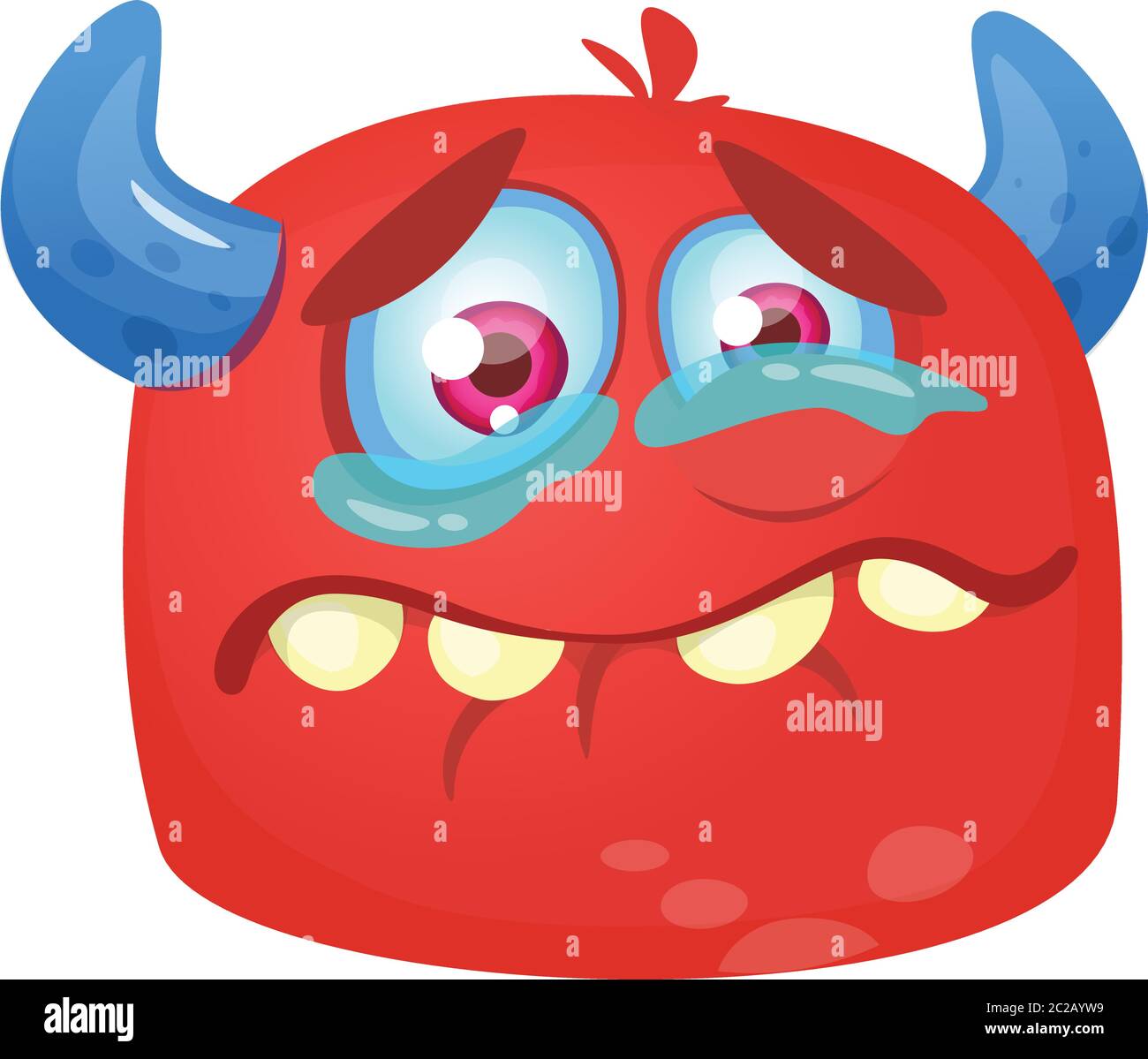 Crying cartoon monster icon. Halloween vector red and horned monster ...