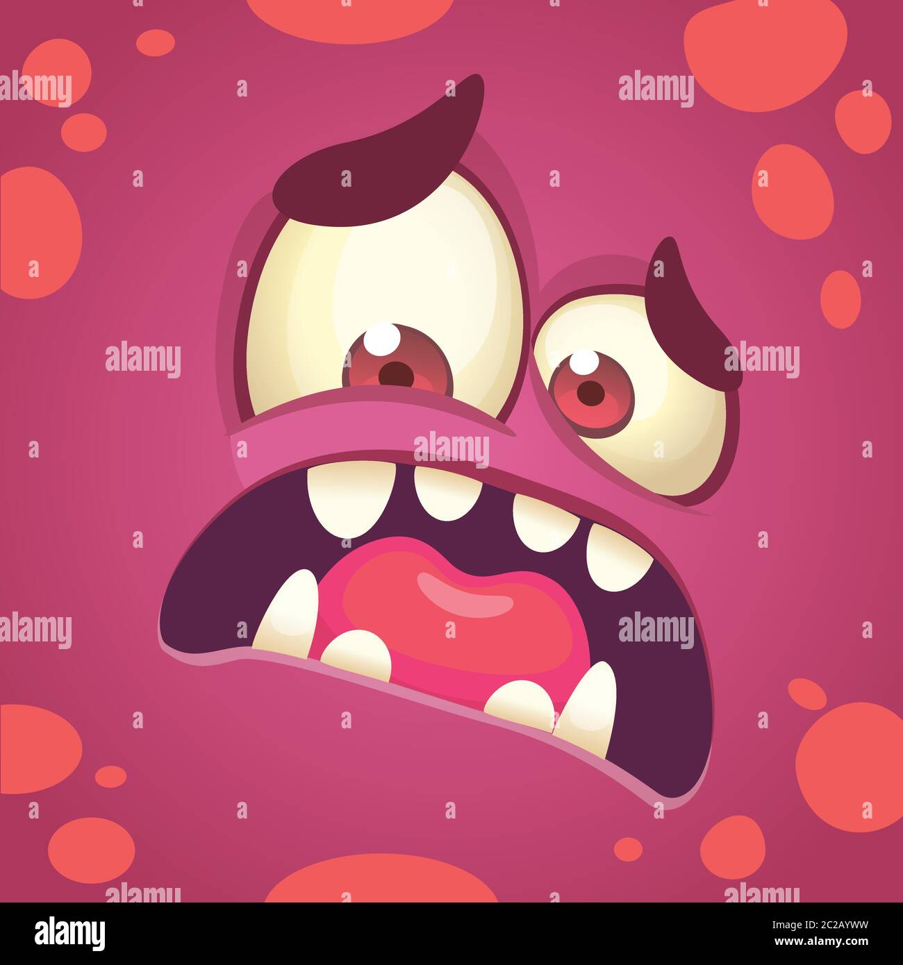 Cartoon angry monster face. Vector Halloween red monster scared ...
