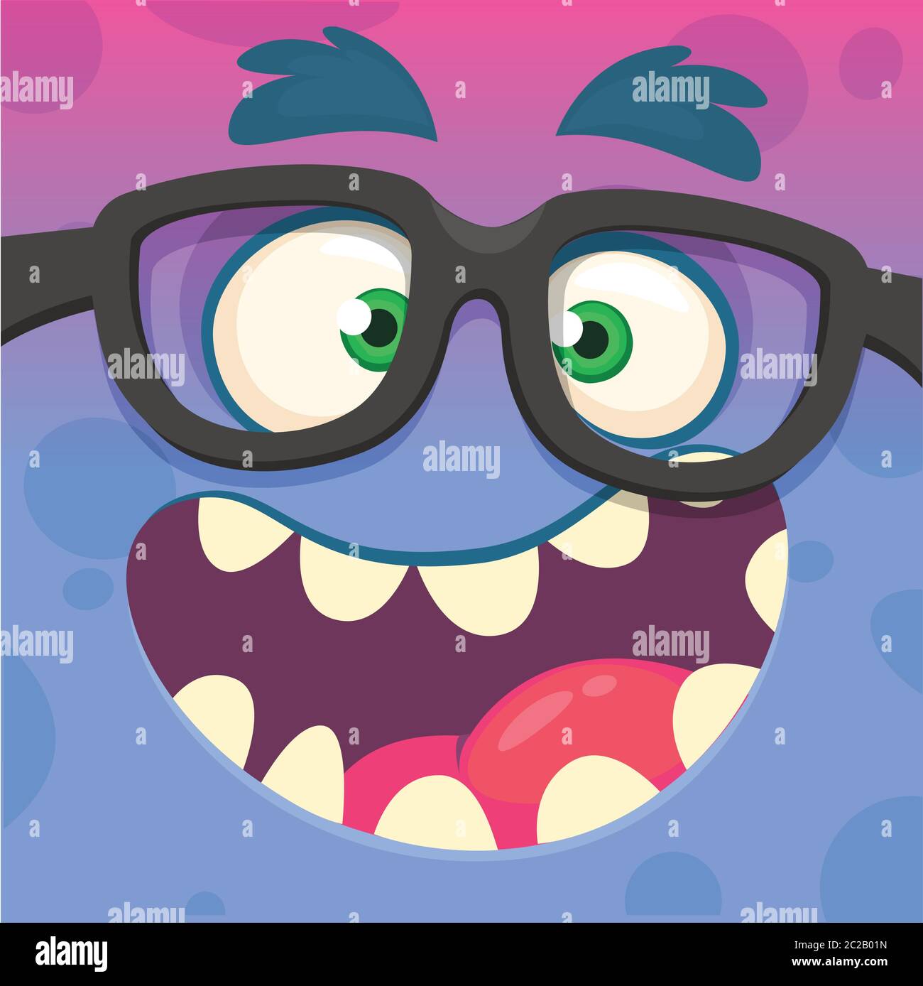 Cartoon smart monster face. Halloween vector illustration. Prints ...
