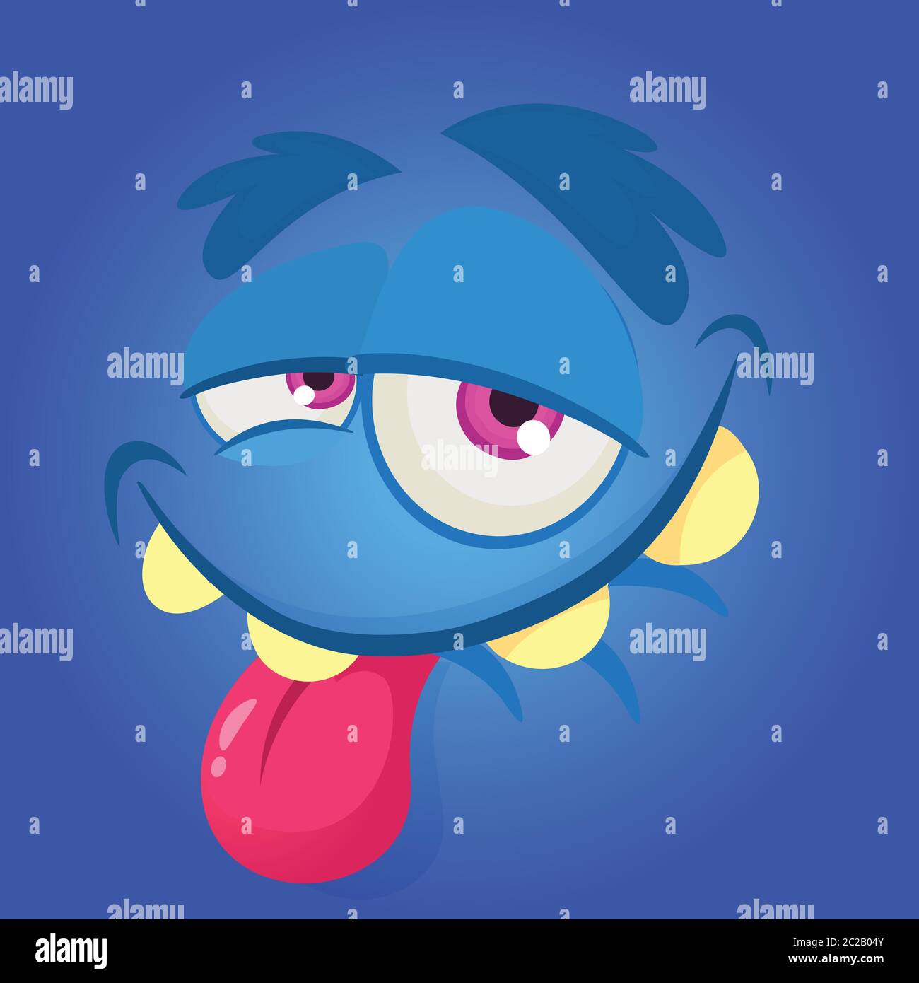 Cartoon monster face. Vector Halloween blue happy monster square avatar ...