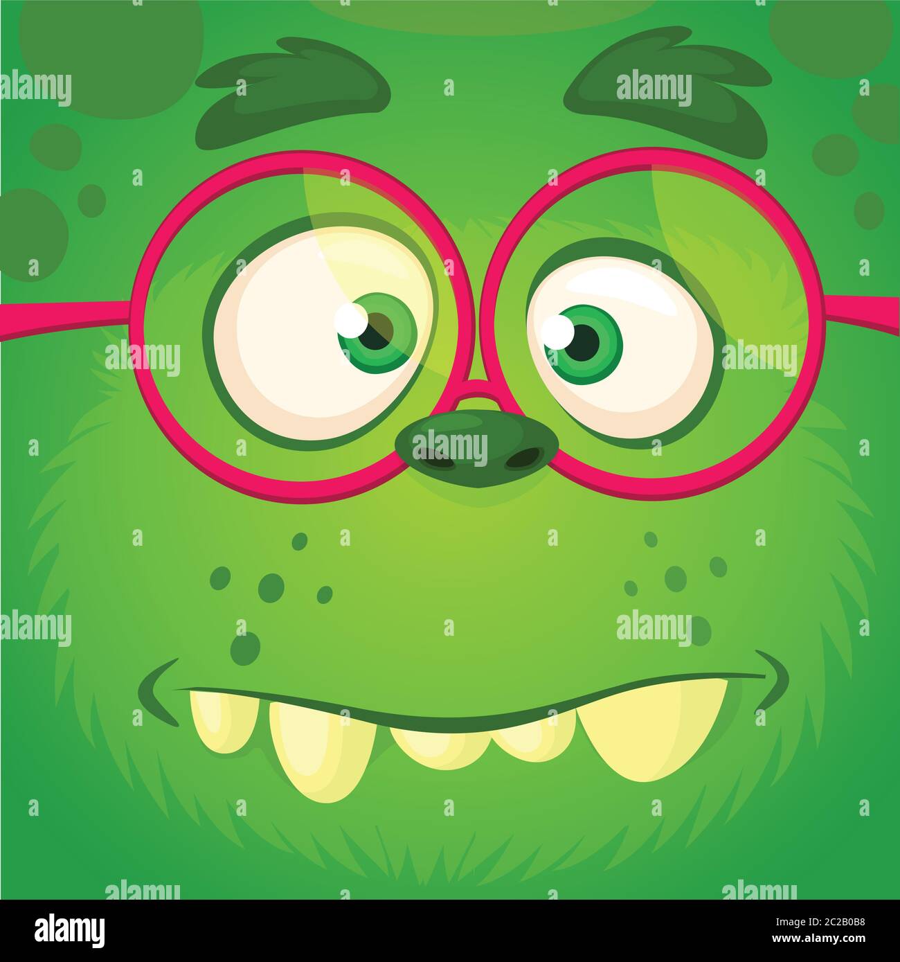 Cartoon monster face wearing eyeglasses. Vector Halloween funny green ...