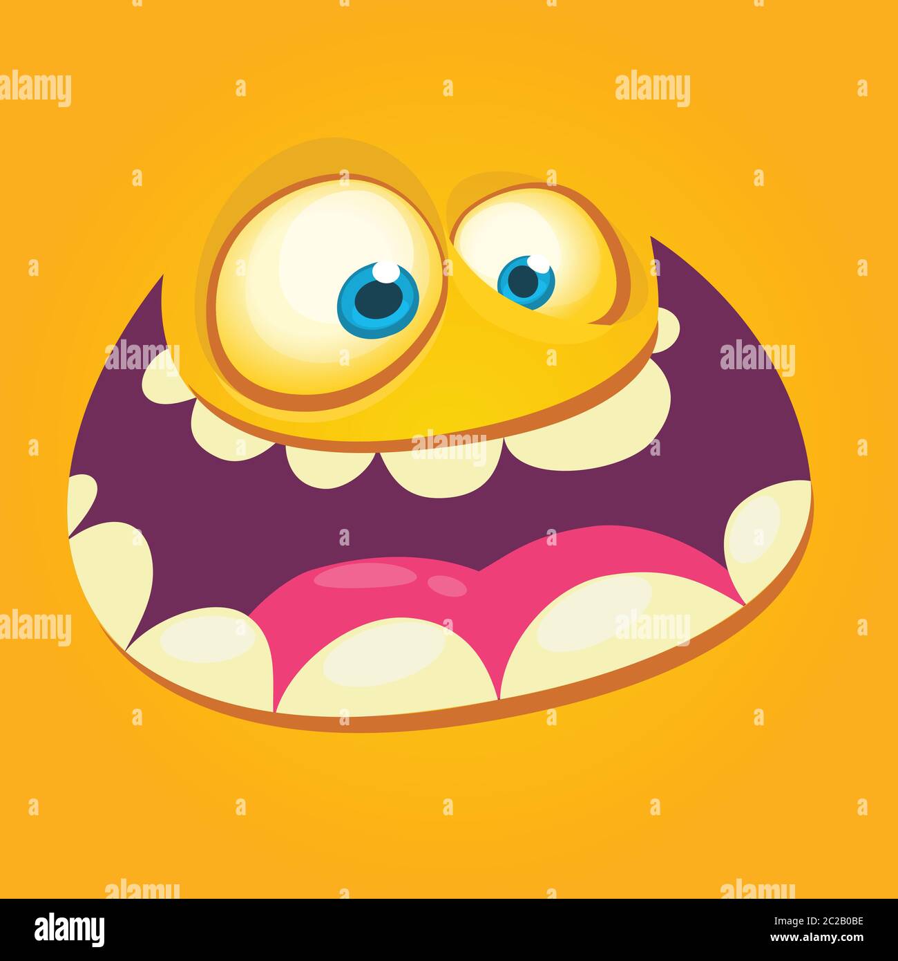 Cartoon monster face. Vector Halloween orange cool monster avatar with ...