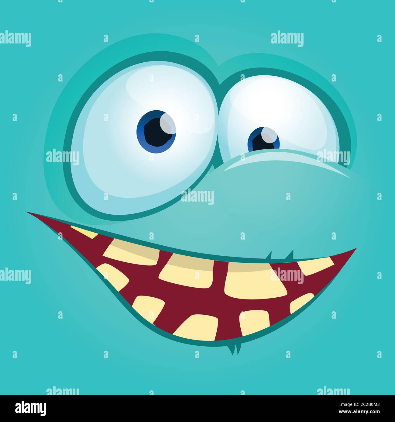 Cartoon monster face. Vector Halloween blue monster avatar with wide ...