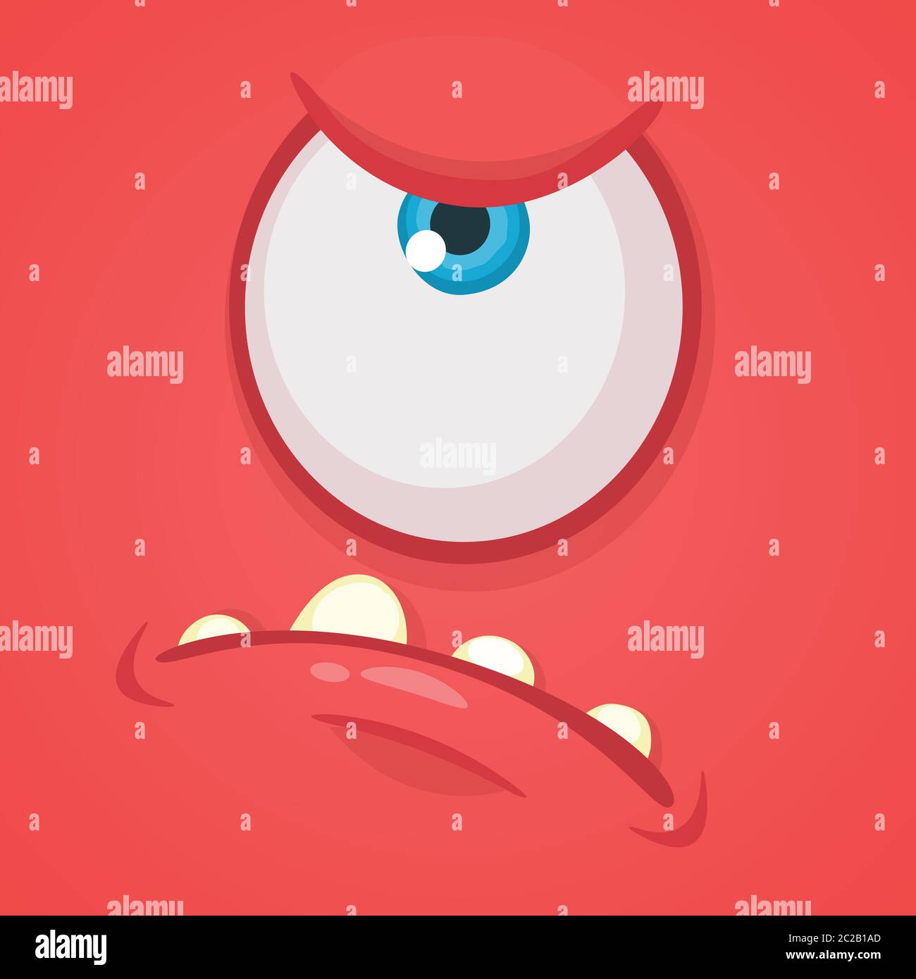 Cartoon angry monster face. Vector Halloween red monster with one eye ...