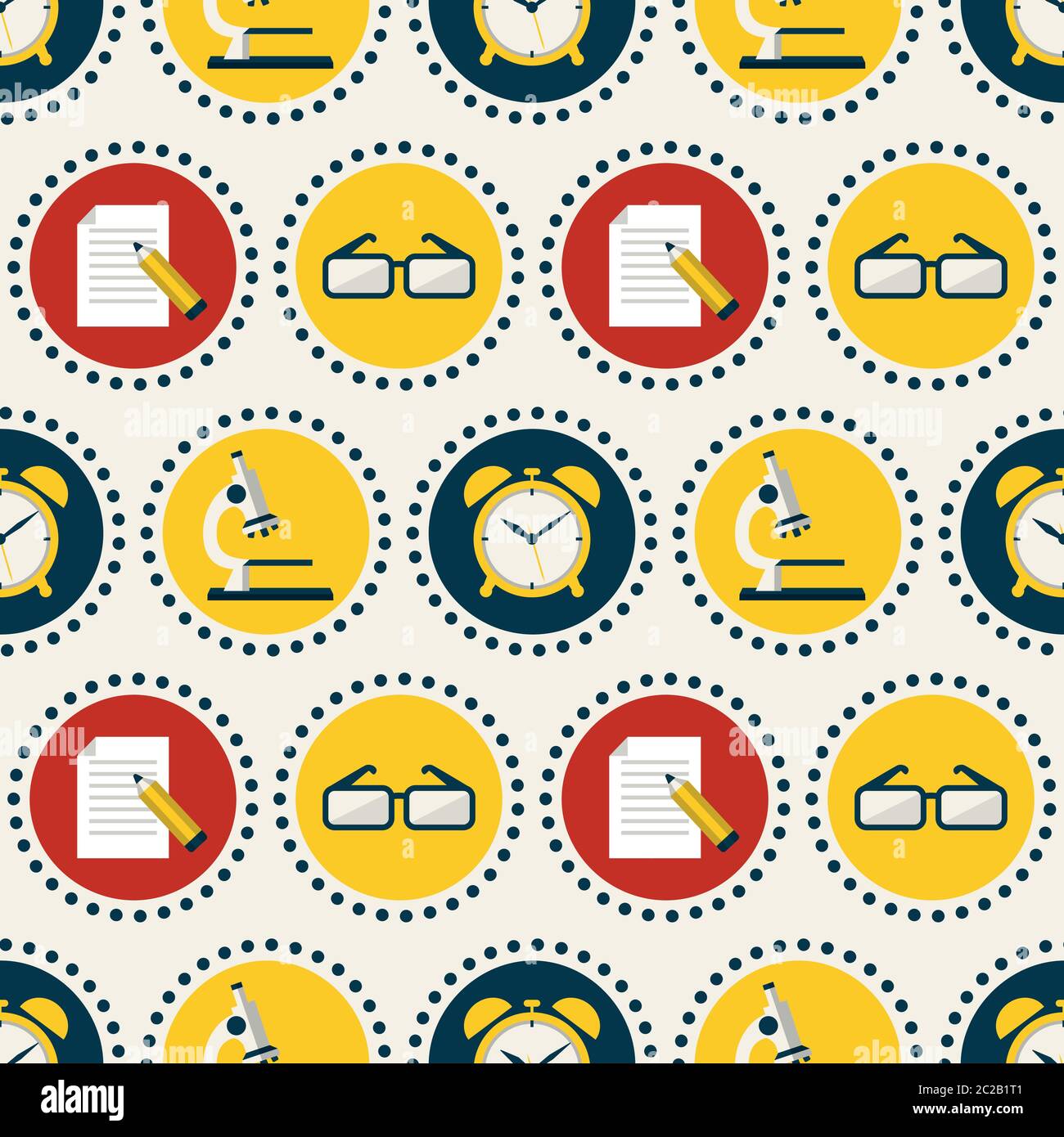 Colorful seamless background with school icons. Vector illustration ...