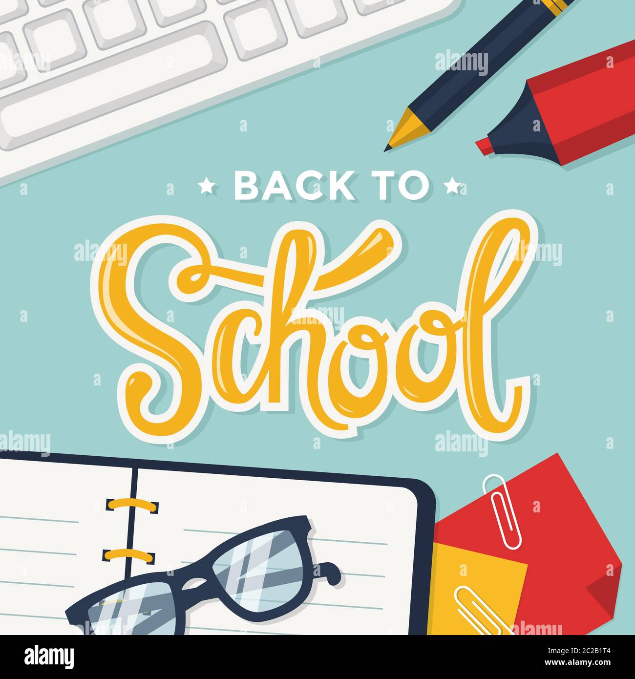 Back to school. Vector background with student's items and lettering ...