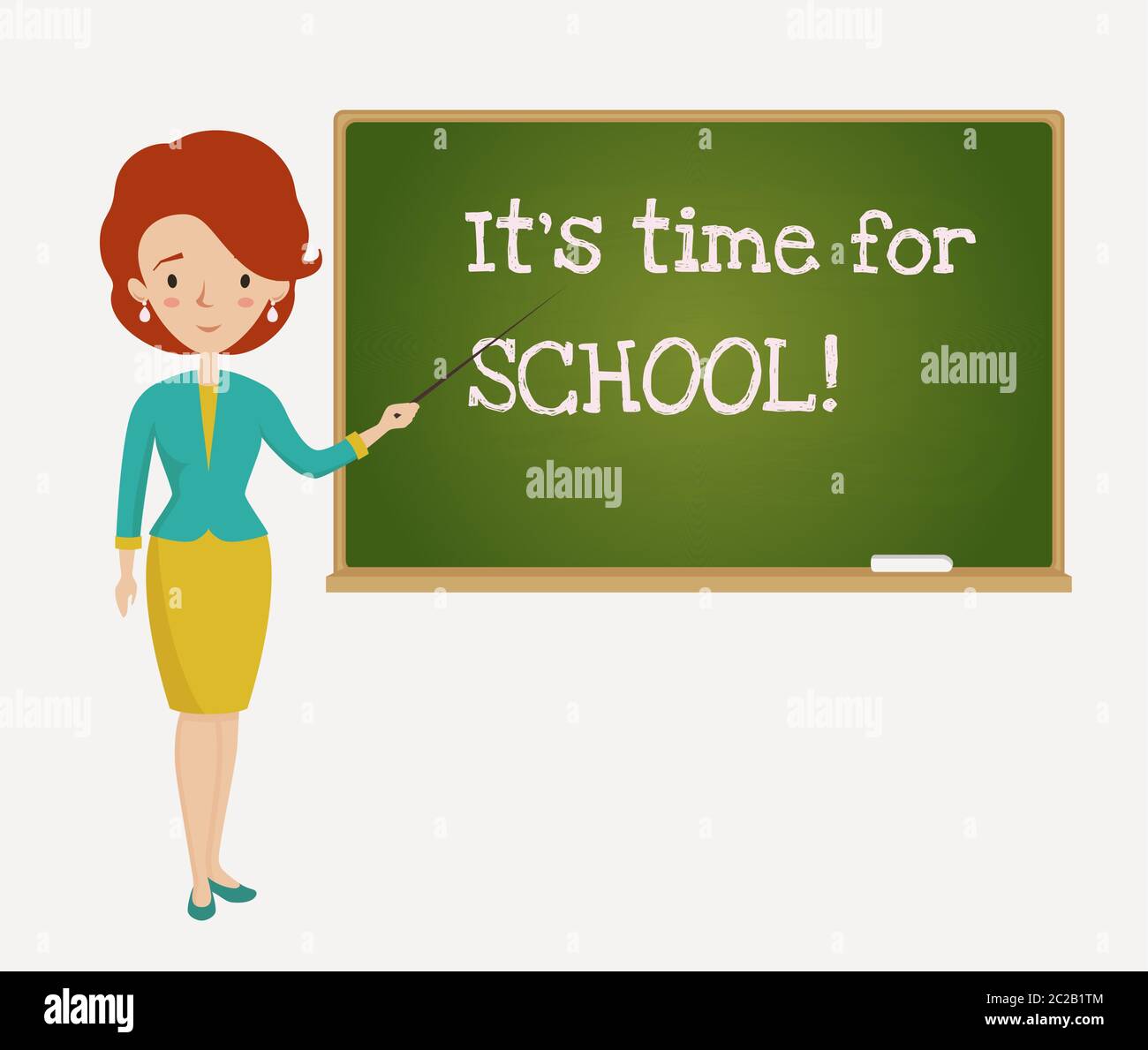 Its Time For School Young Teacher With Pointer Stands At The
