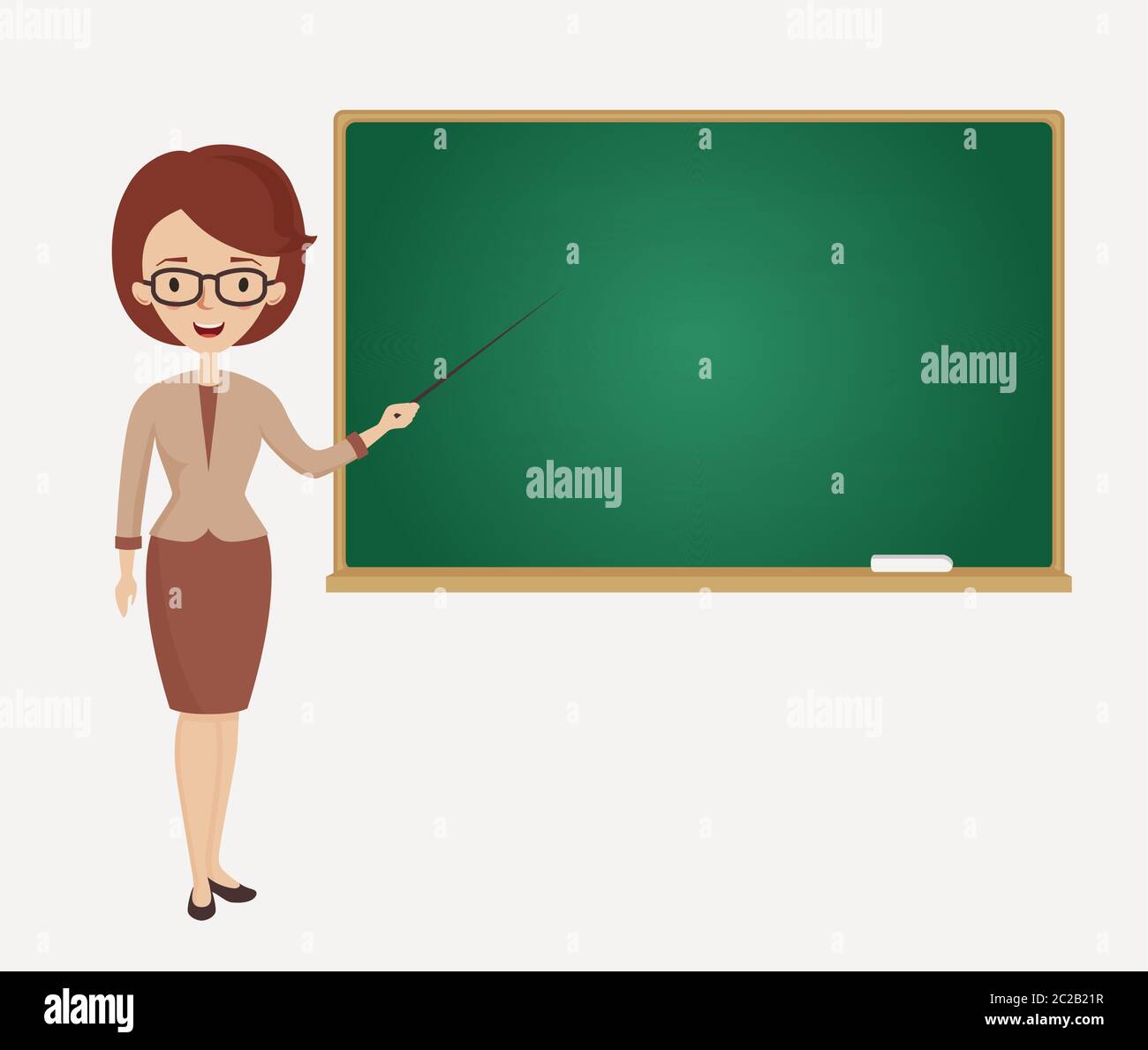 Young teacher with pointer stands at the blackboard. Cute female ... Young teacher with pointer stands at the blackboard. Cute female ...
