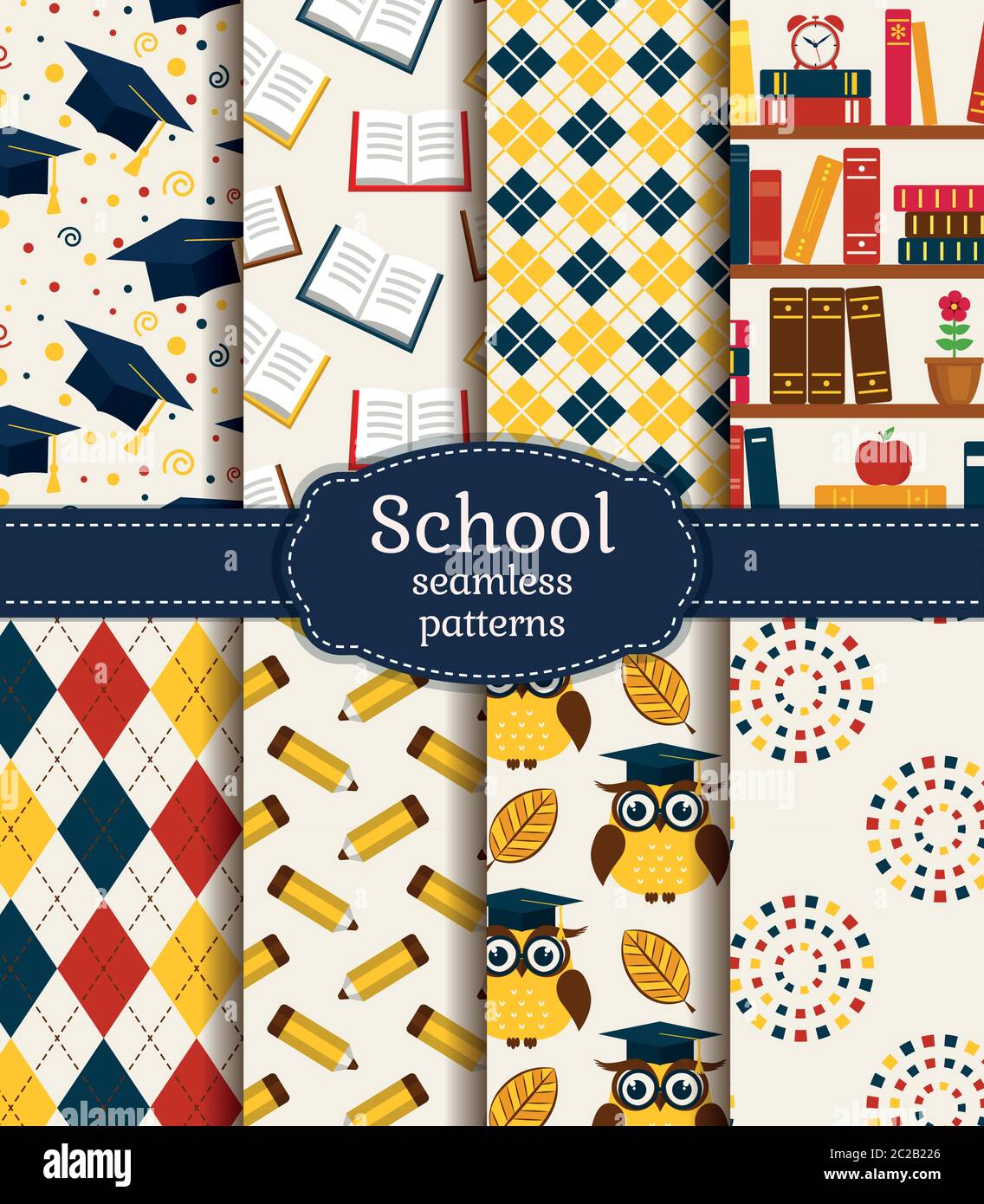 Back to school. Colorful school and graduation seamless backgrounds ...