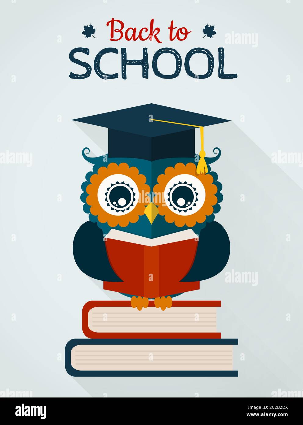 Back to school card. Wise owl with books and graduate cap. Flat design ...