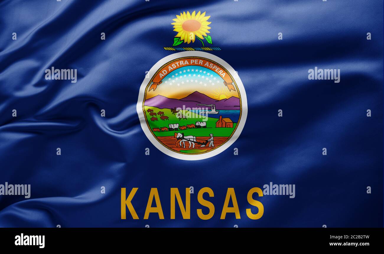 Waving state flag of Kansas - United States of America Stock Photo - Alamy