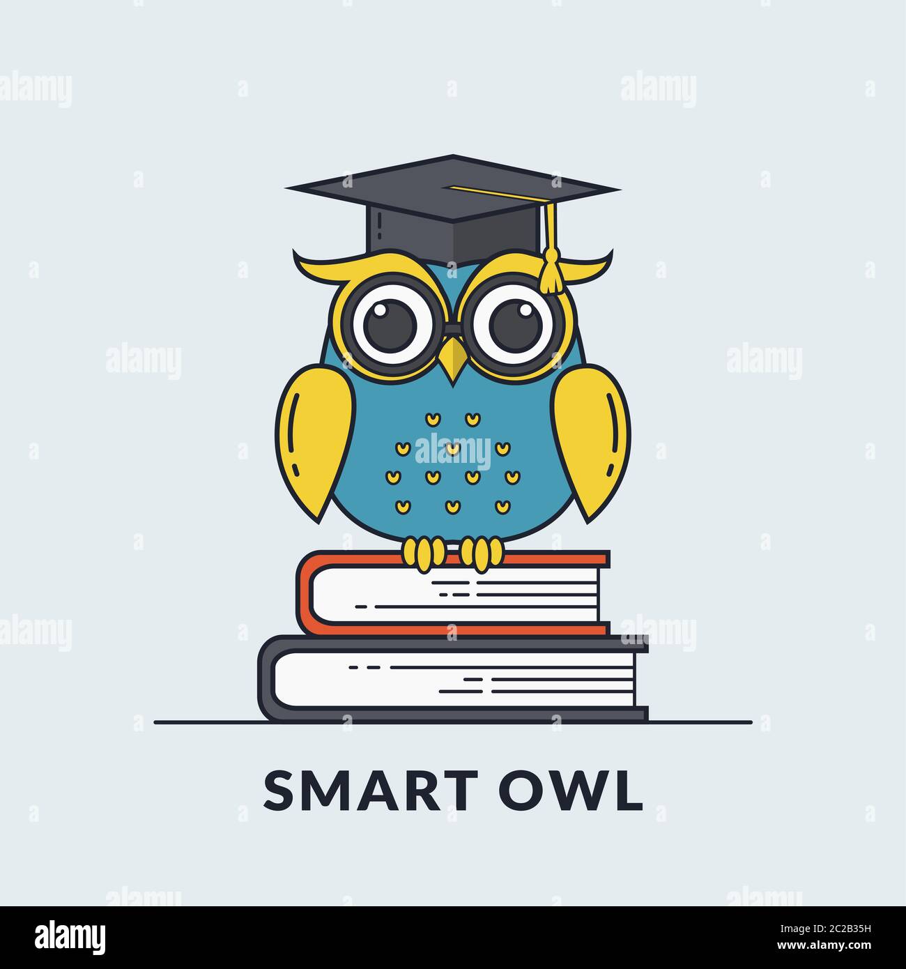 Education banner with smart owl sitting on books. Back to school ...
