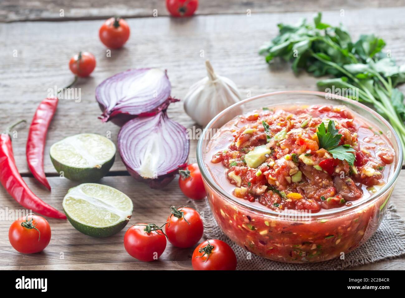 Bowl of salsa with ingredients Stock Photo - Alamy