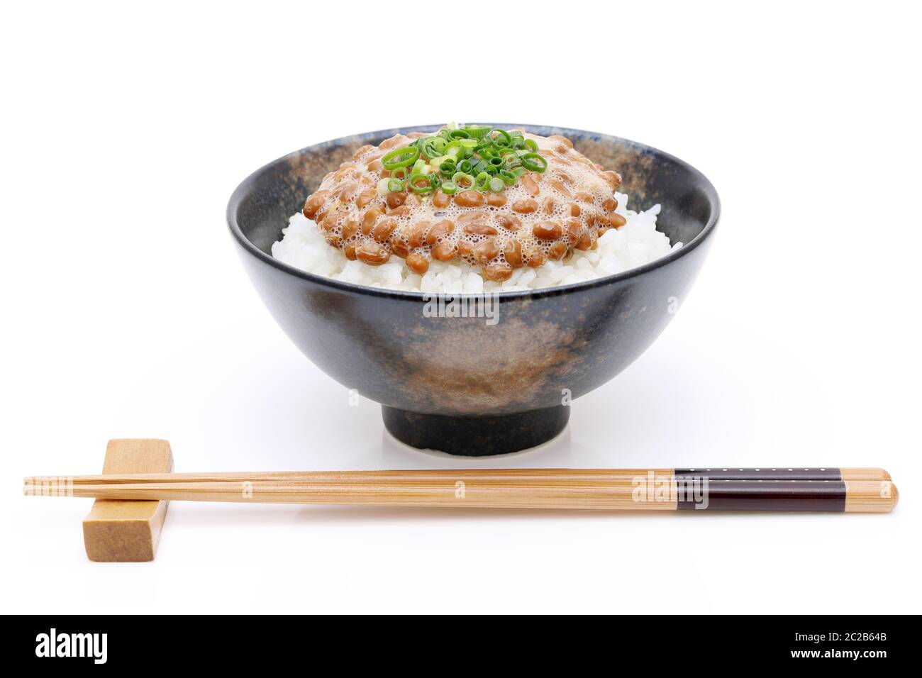 Japanes food, cooked white rice with natto on white background Stock ...