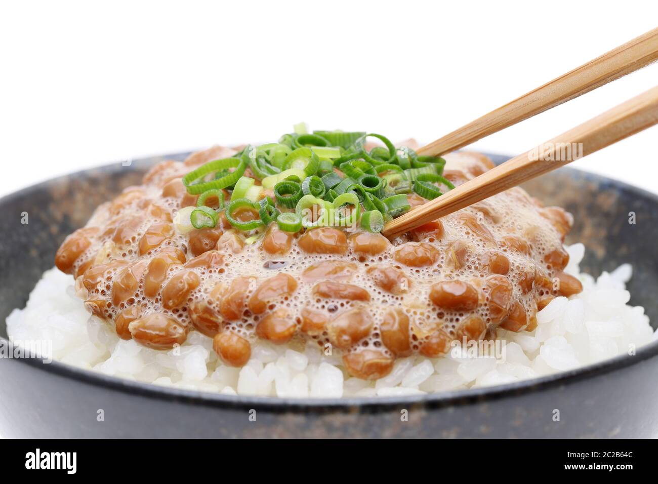 Japanes food, cooked white rice with natto on white background Stock ...