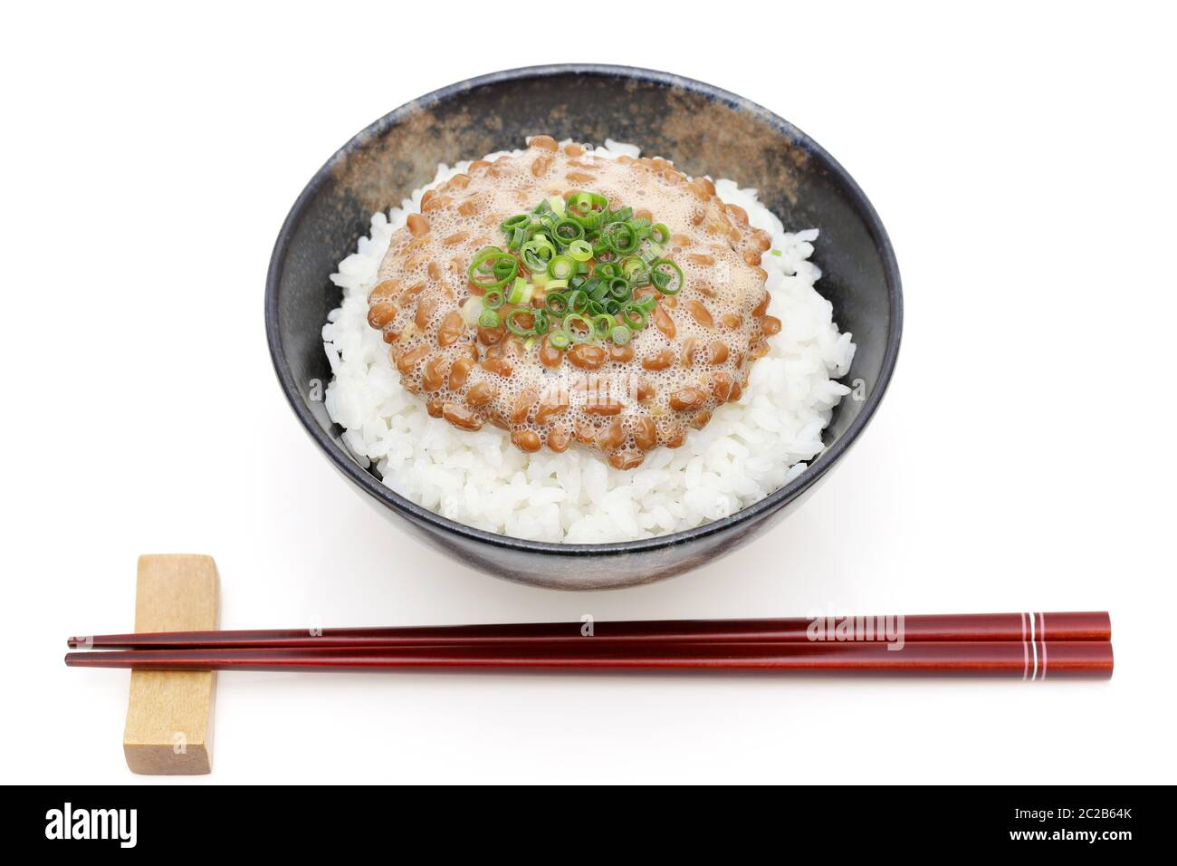 Japanes food, cooked white rice with natto on white background Stock ...